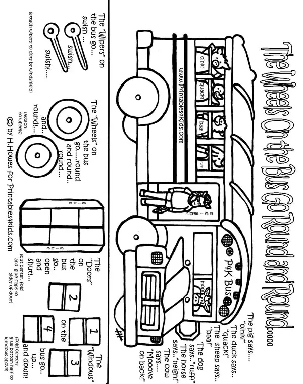 Wheels On The Bus Song Coloring Page